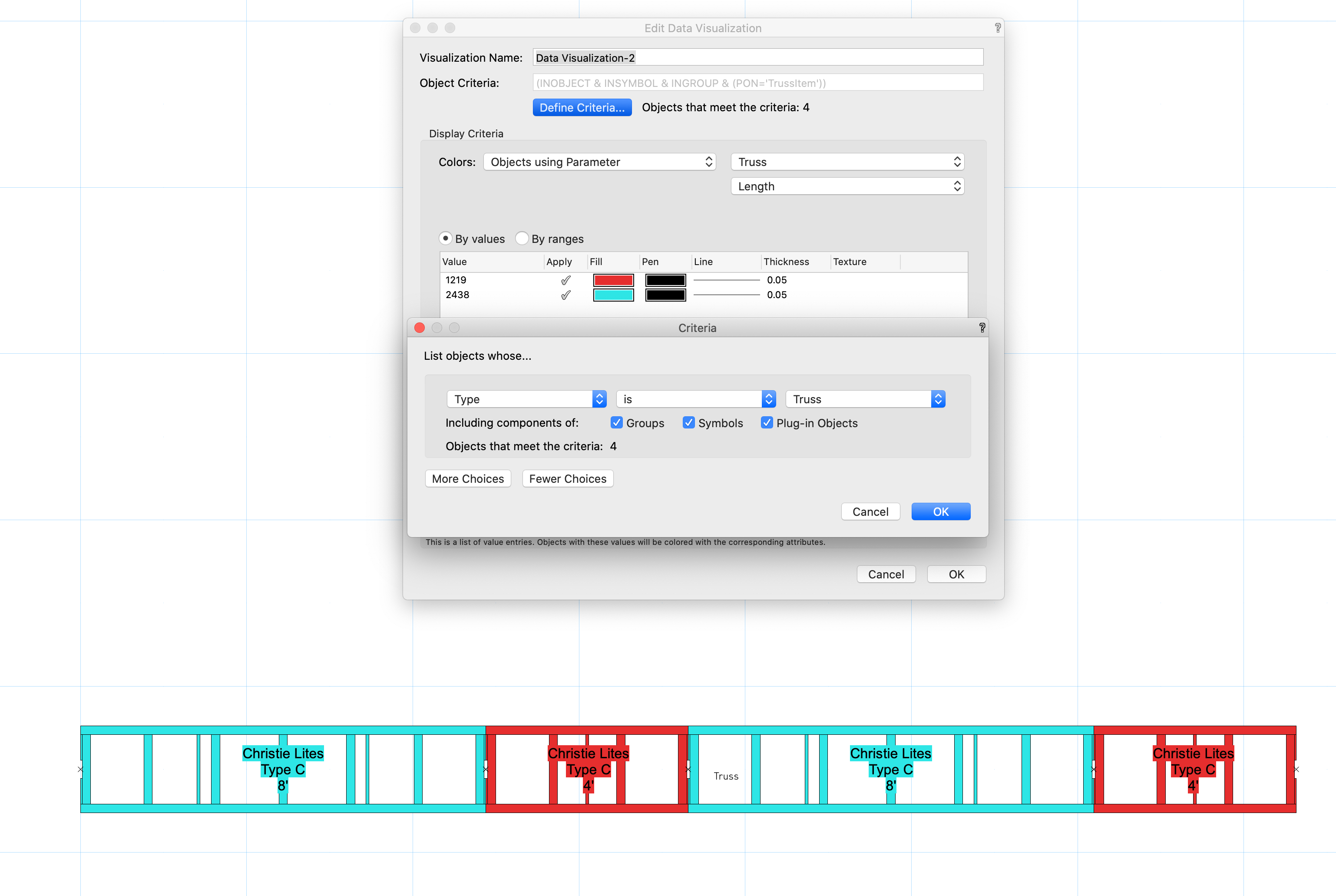 Data Visualisation of truss components after converting to hanging ...