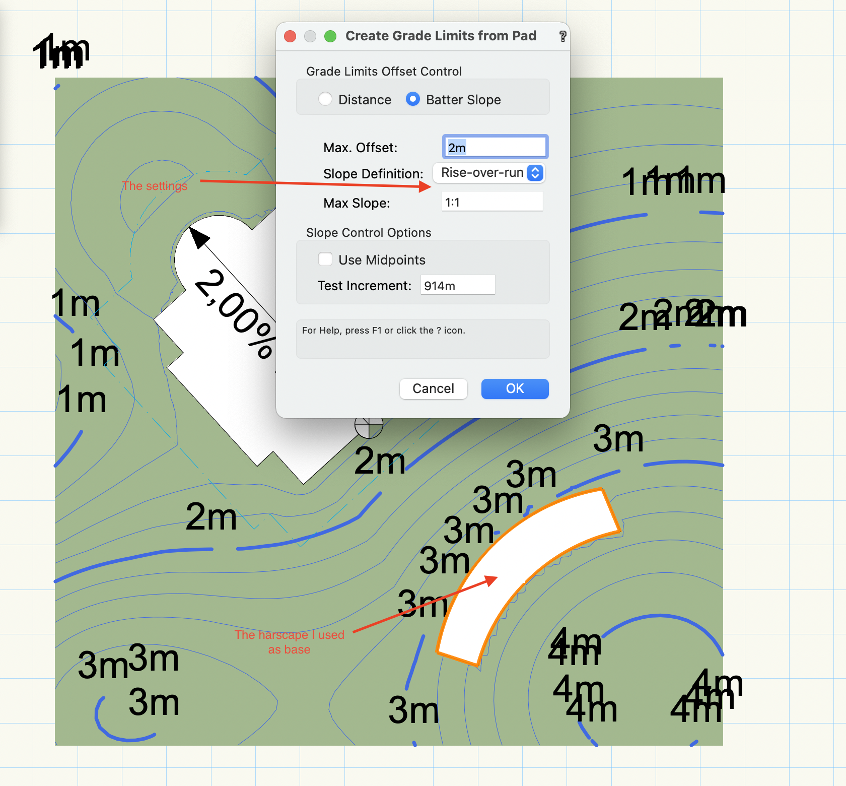 Define cut/fill angle between hardscape modifier and site model? - Site ...