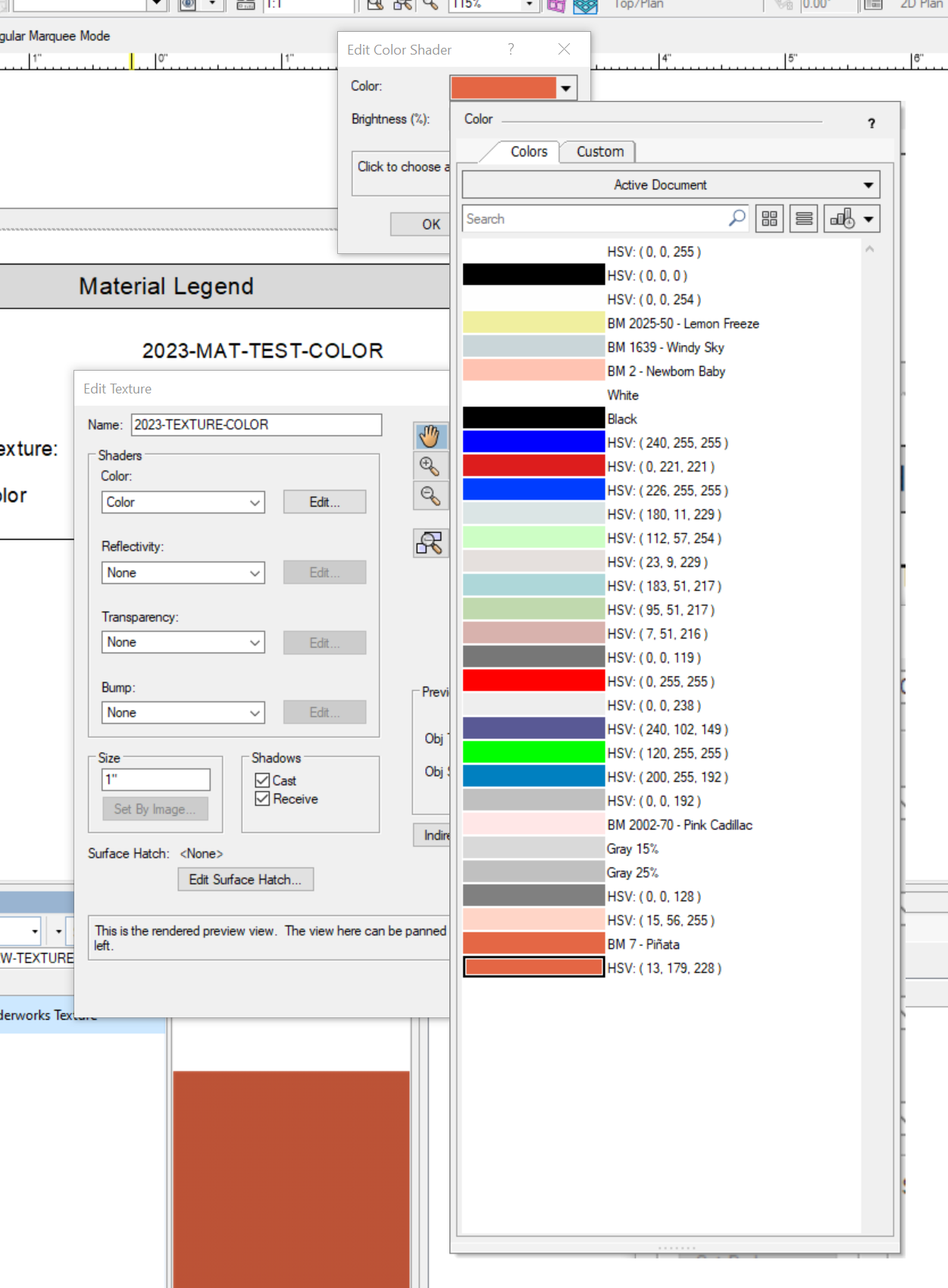 Vw 2023 Material Legend With Shaders Color Name Troubleshooting Vectorworks Community Board