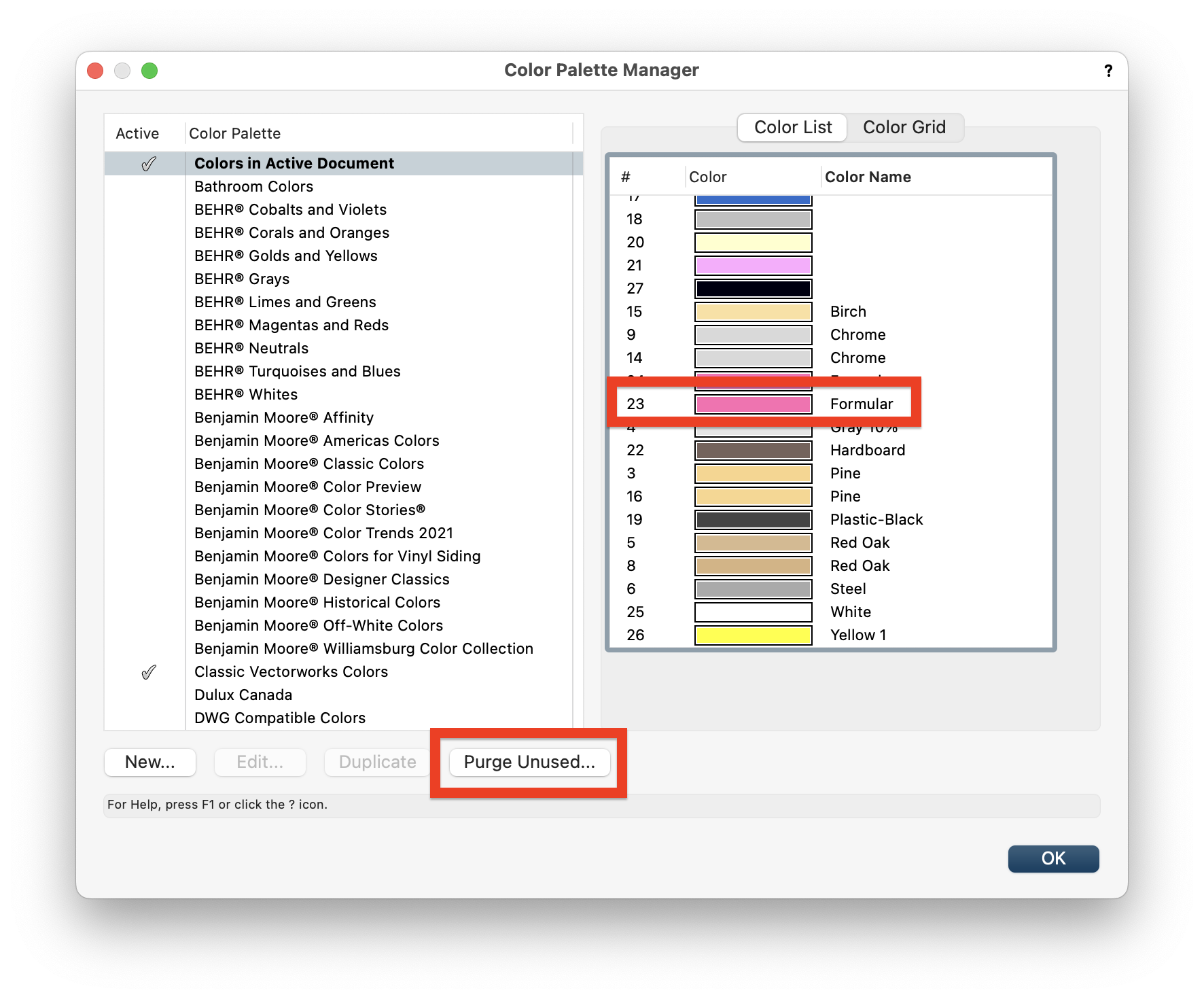 Delete A Color From The Active Document Colors Troubleshooting Vectorworks Community Board
