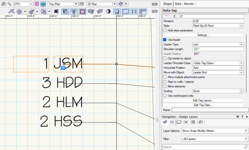 Data Tag Shoulder Line Overlaps Text - Troubleshooting - Vectorworks ...