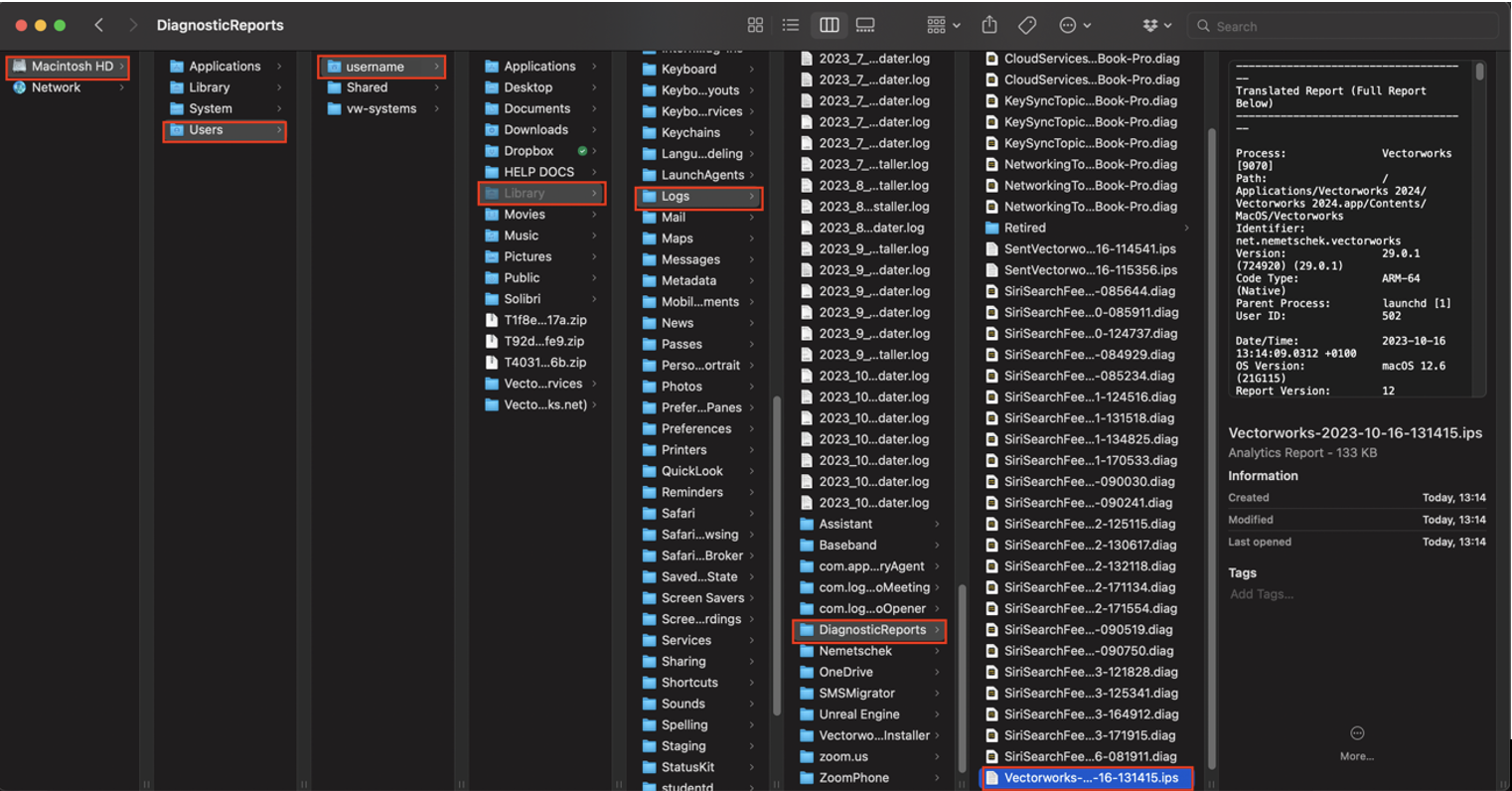 Sending in Crash logs (macOS) - Troubleshooting - Vectorworks Community Board