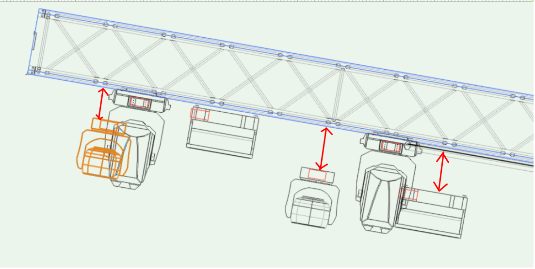 Offset Distance Between Fixtures and Truss in Right View ...