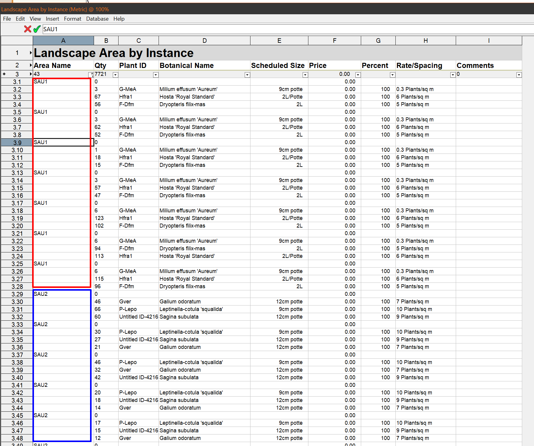 Landscape Area Report: Summing areas with same name - Site Design ...