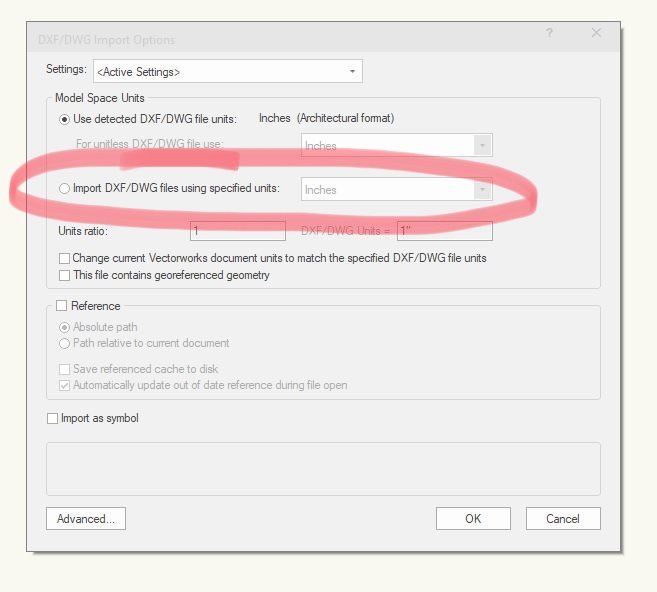 DXF/DWG import using the Units ratio - Troubleshooting - Vectorworks ...
