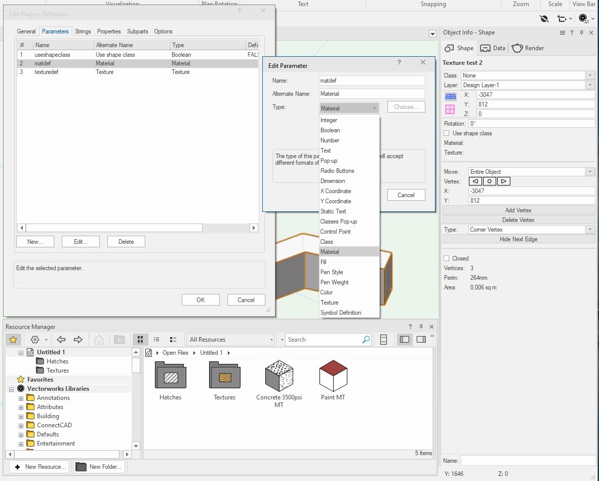 Using Plugin Parameter Type Material Vectorscript Vectorworks