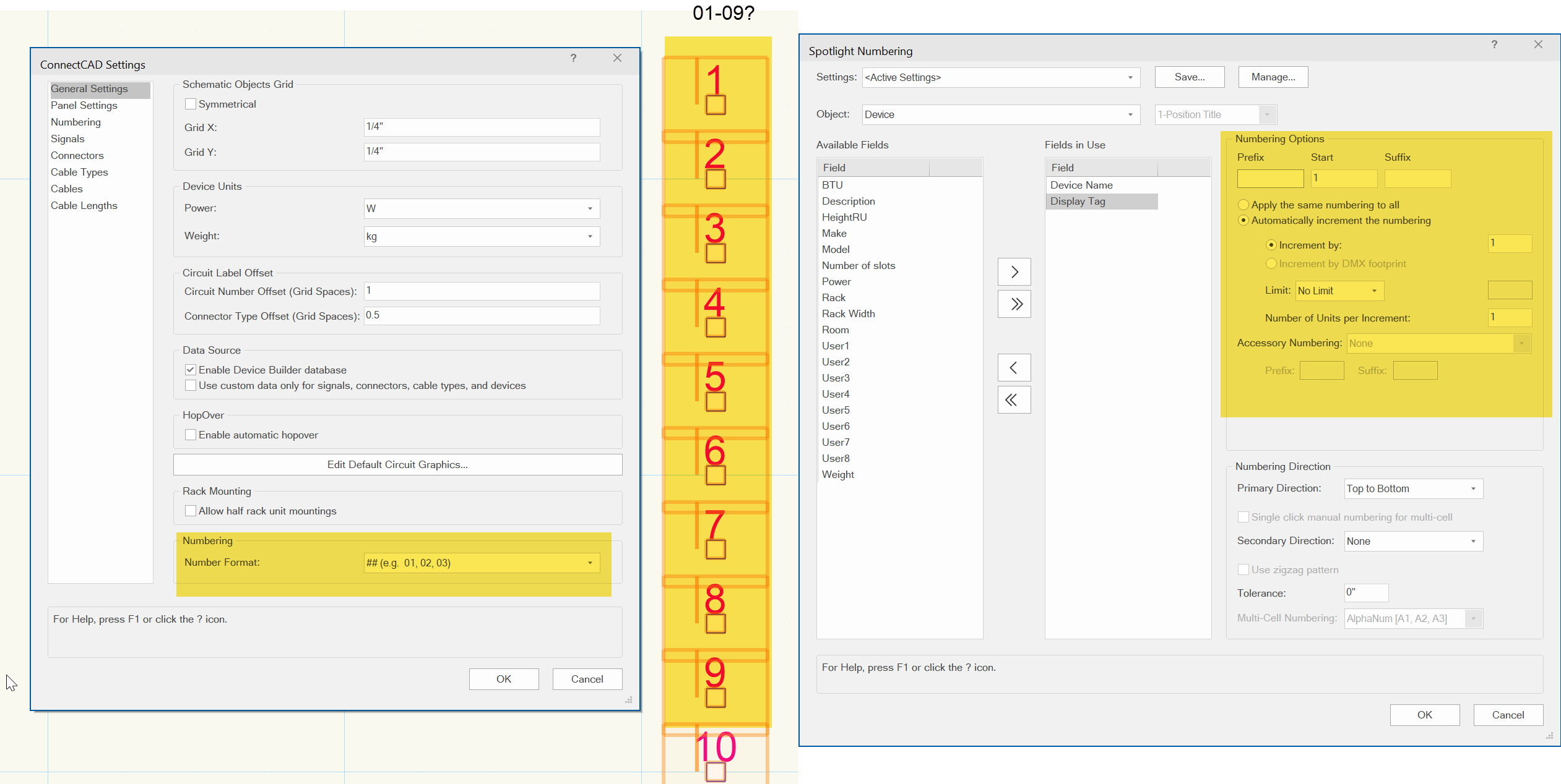 ISSUE: Spotlight Numbering Format Number Sequence Prefixed #01 - ConnectCAD - Vectorworks ...