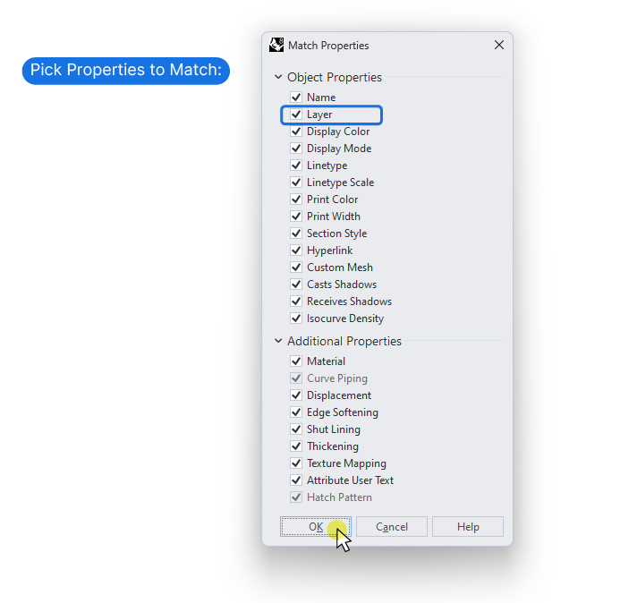 Is there a quick way to move objects between layers? 'Match Layer ...