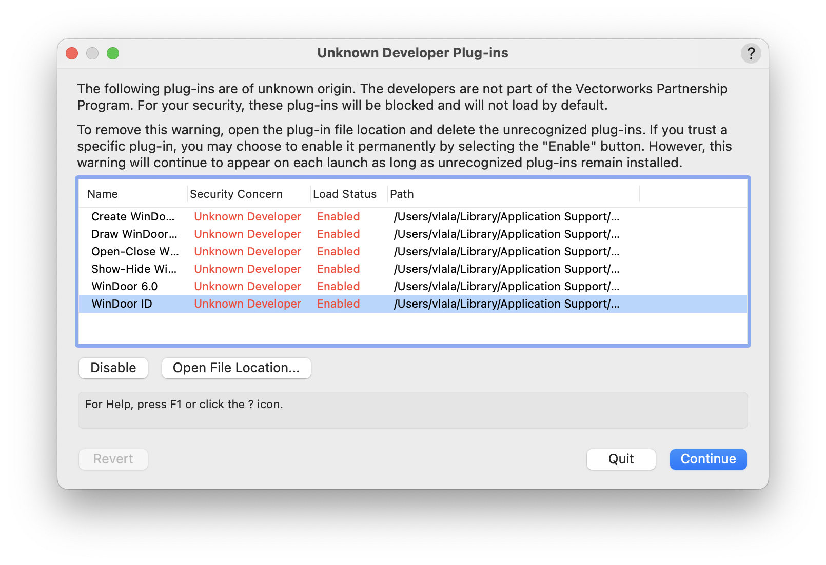 How to stop "Unknown Developer Plug-ins" warning when starting Vectorworks 2026 with WinDoor ...
