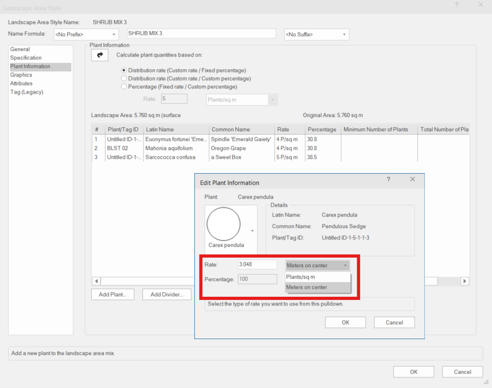 Plant Partner Integration - When adding plants to a Landscape Area, is there a way to set 'Rate ...